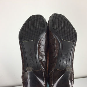 Cole Haan | Shoes | Cole Haan 65 Brown Leather Croc Embossed Heels ...